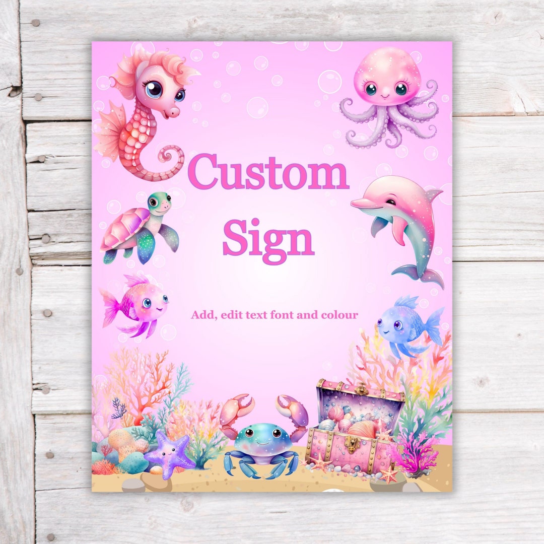Printable Pink Under the Sea Custom Birthday Party Sign Template Ocean ...