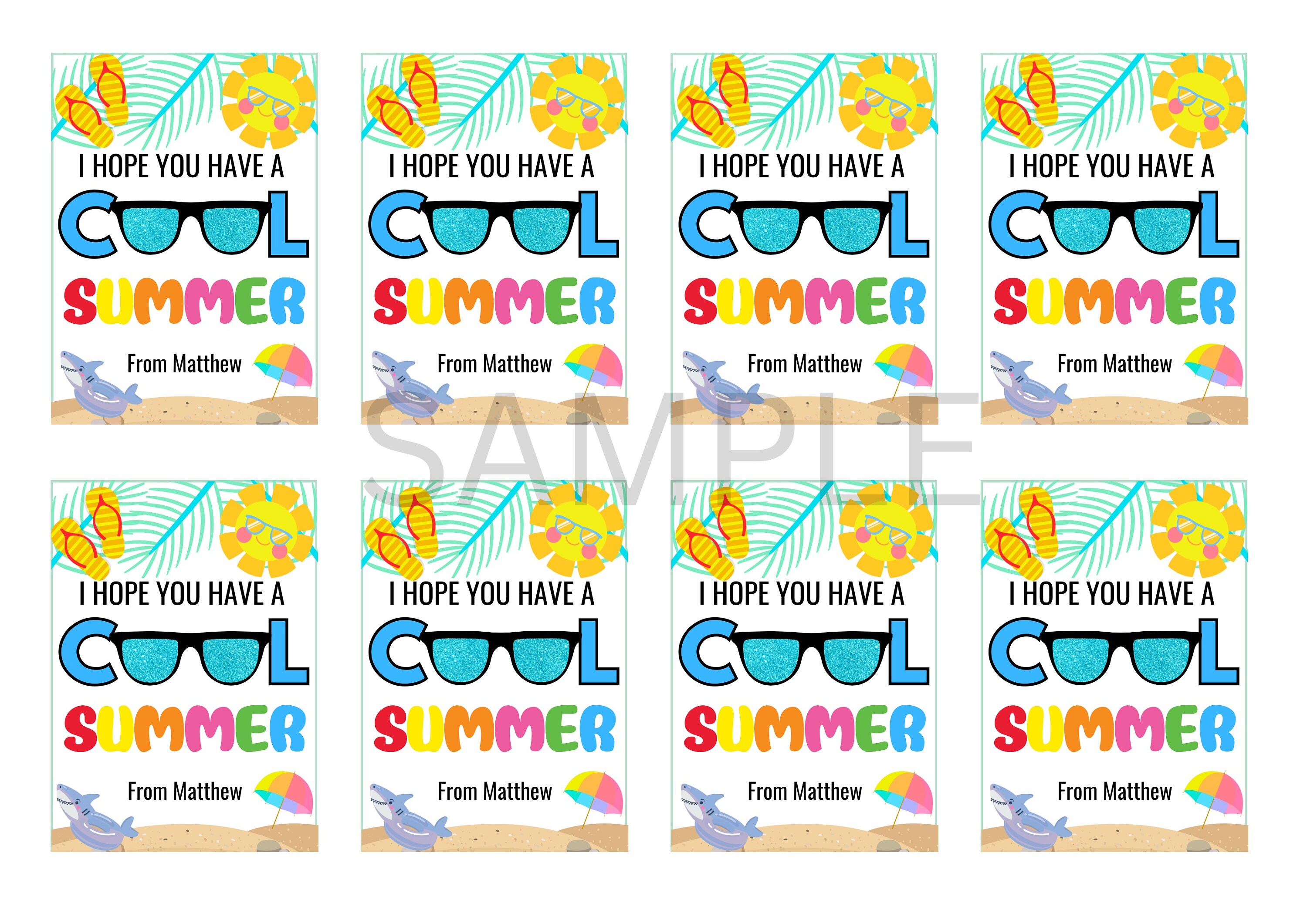 Printable End of School Year Tag Editable Cool Summer Beach Pool Party ...