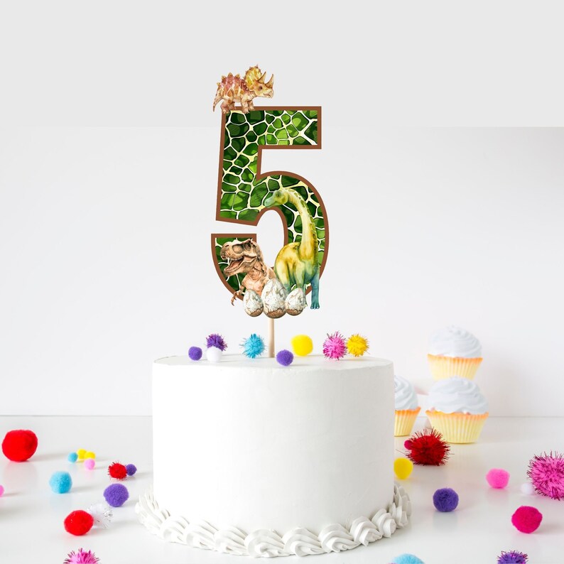 Printable Dinosaur 5th Birthday Cake Topper Jurassic Dino Party ...