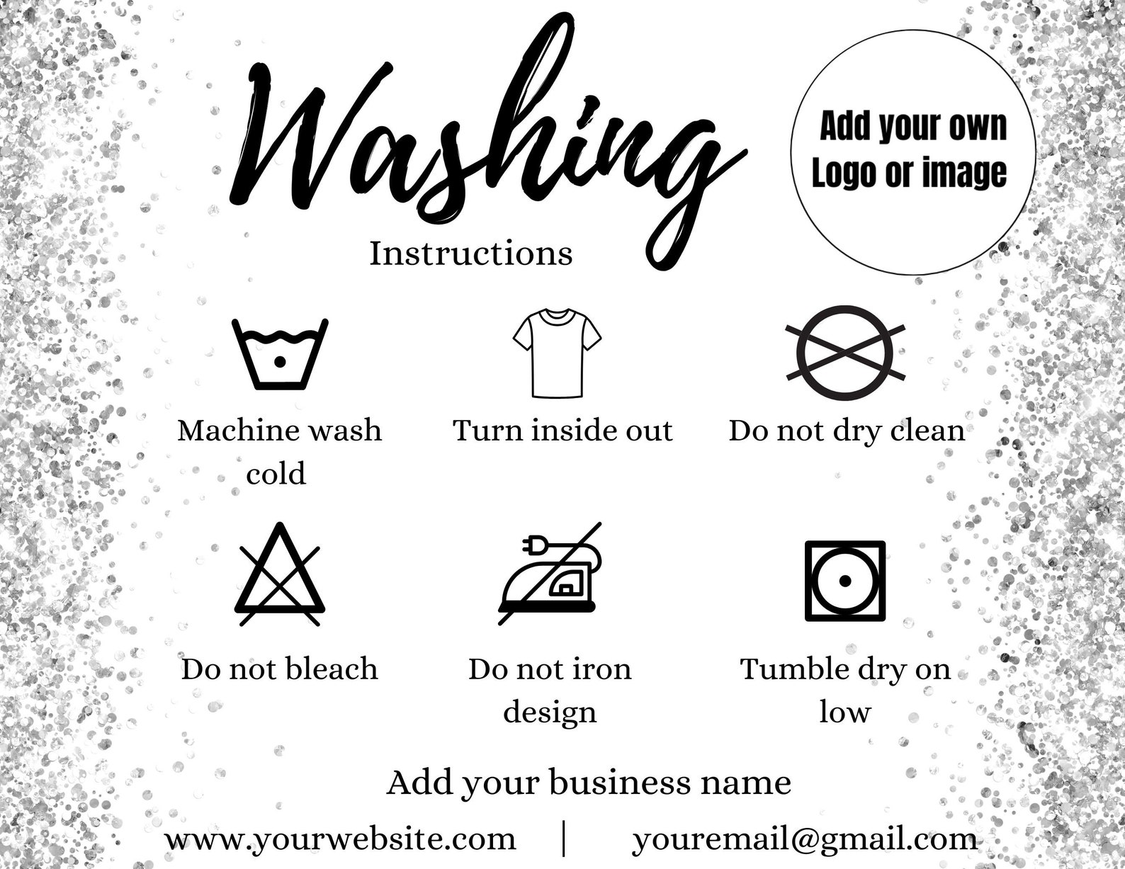 Printable Washing Care Card Template Simple T-shirt Care Editable Card ...