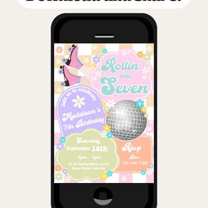 Printable Pastel Roller Skating Girls 7th Birthday Invitation Roller ...