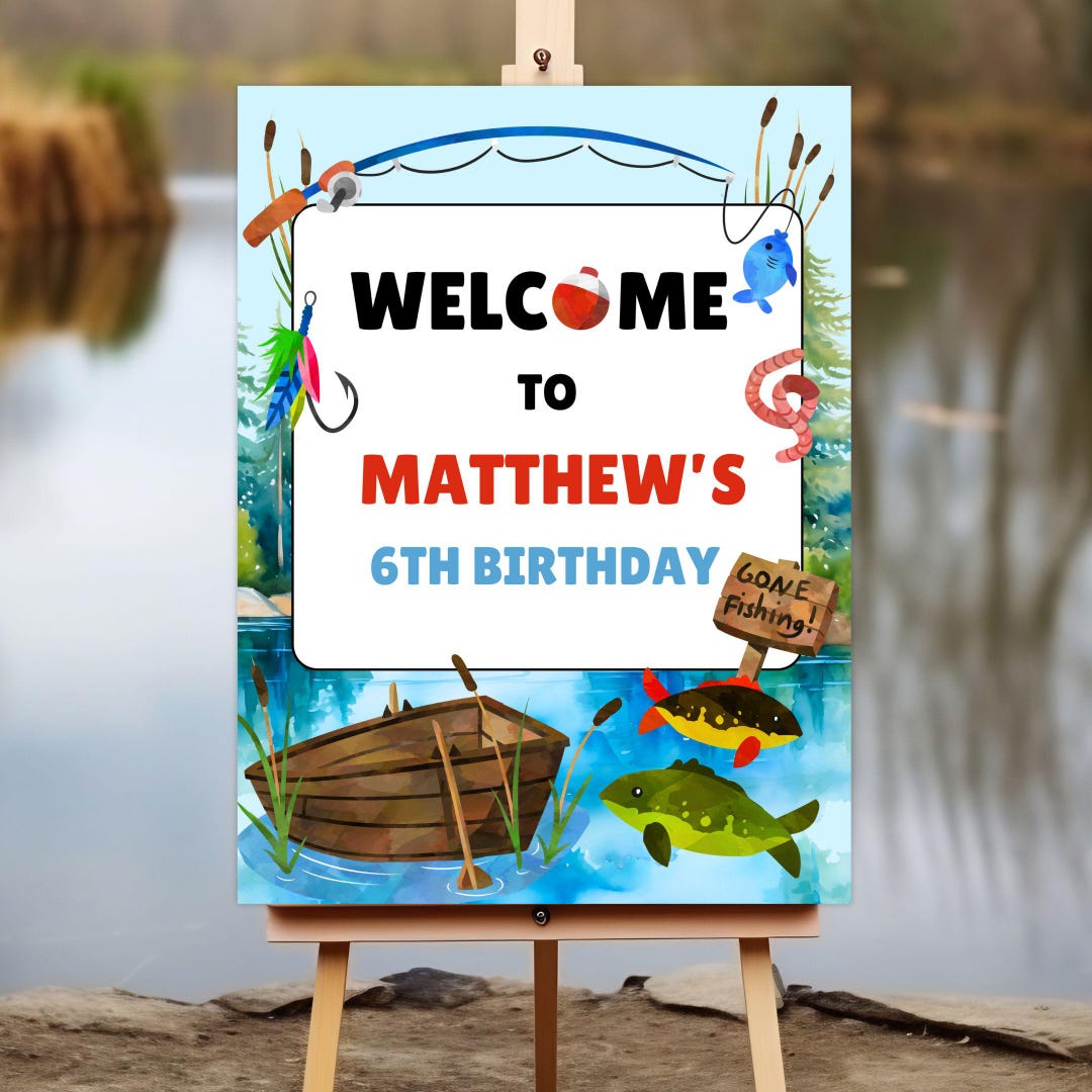 Printable Fishing Welcome Sign Editable Birthday Fisherman Party Sign ...