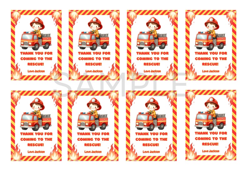 Printable Firefighter Boys Birthday Party Favor Tag Fire Truck Party ...
