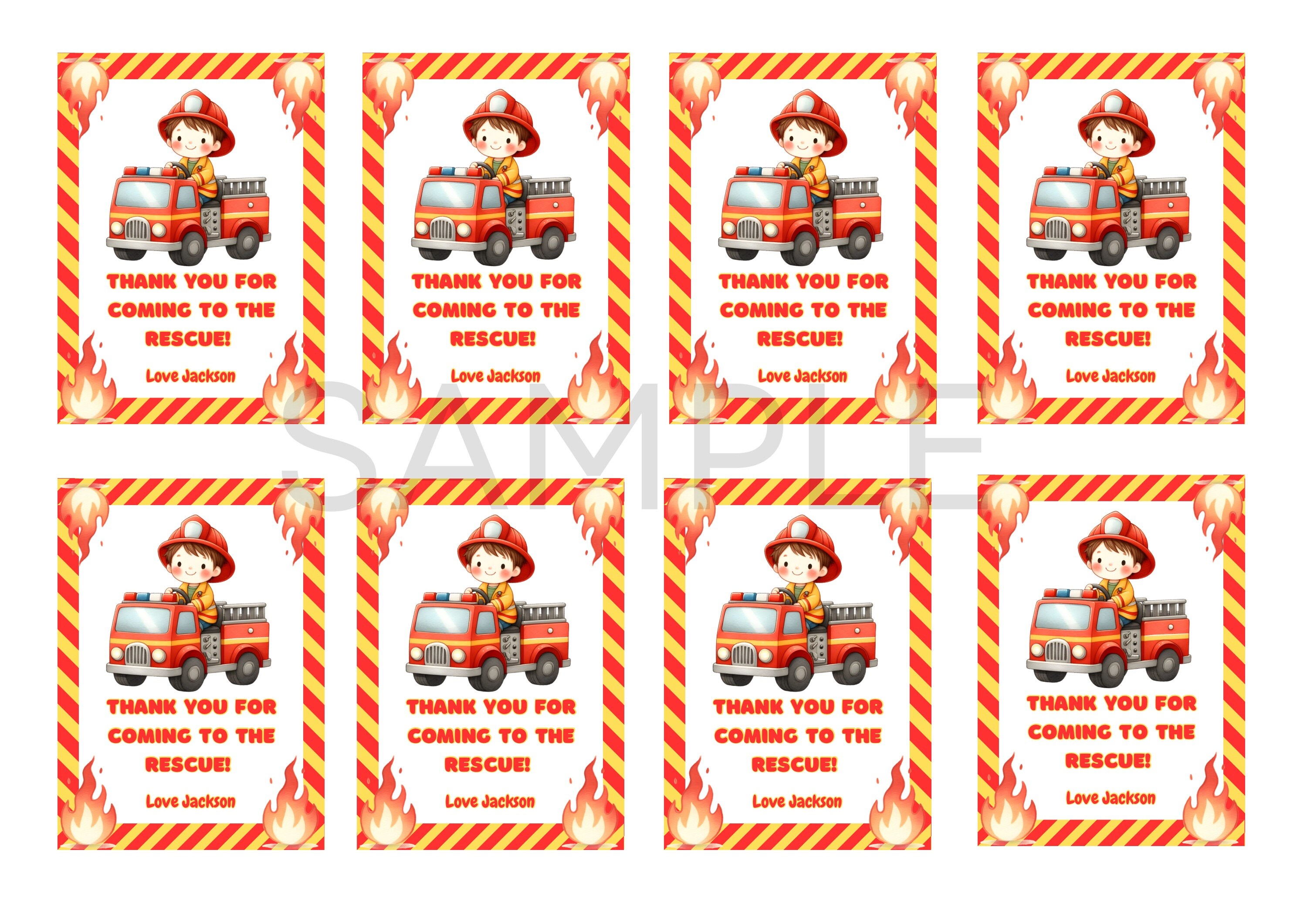 Printable Firefighter Boys Birthday Party Favor Tag Fire Truck Party ...