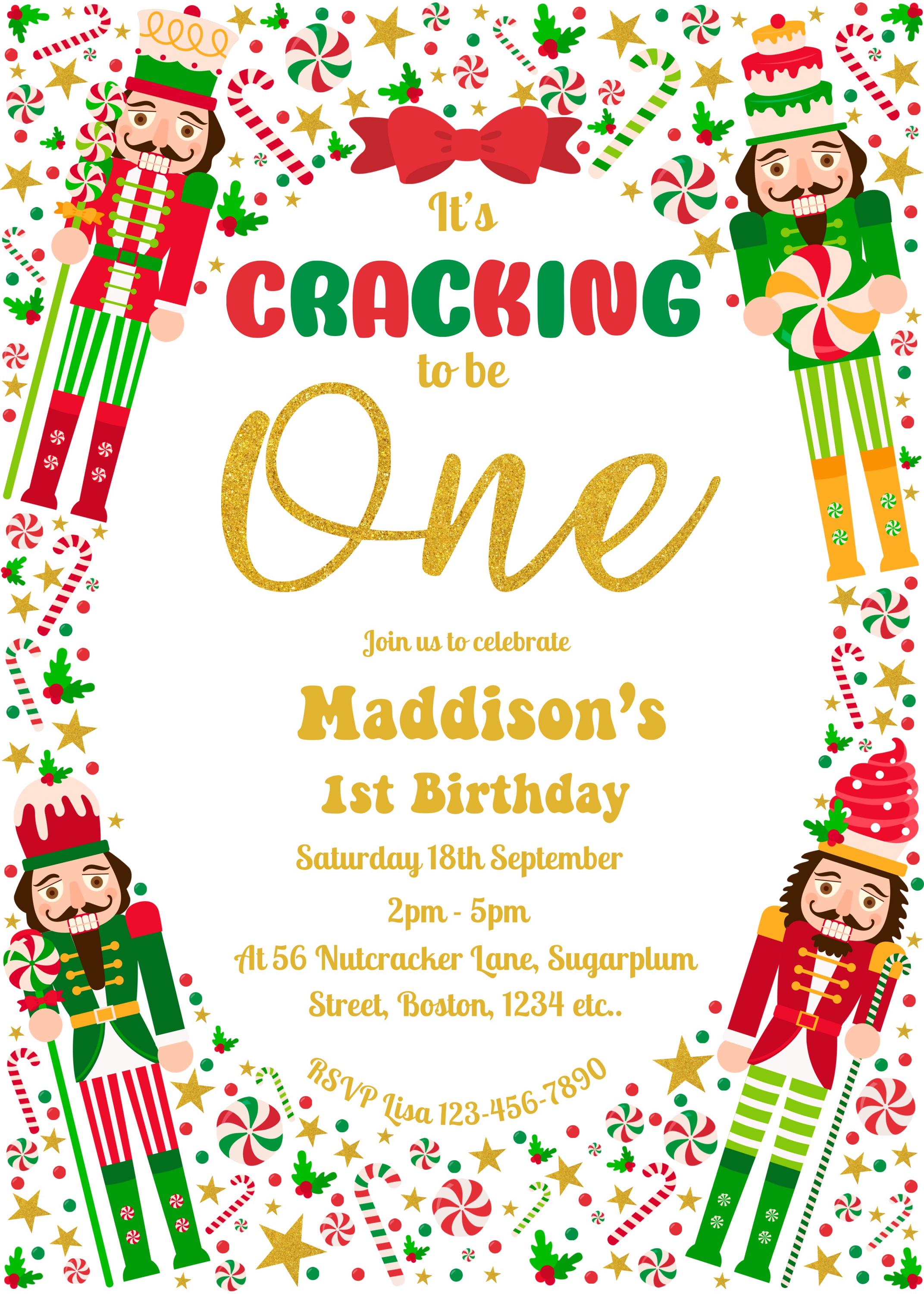 Printable Nutcracker 1st Birthday Invitation Girls Boys Christmas Party ...
