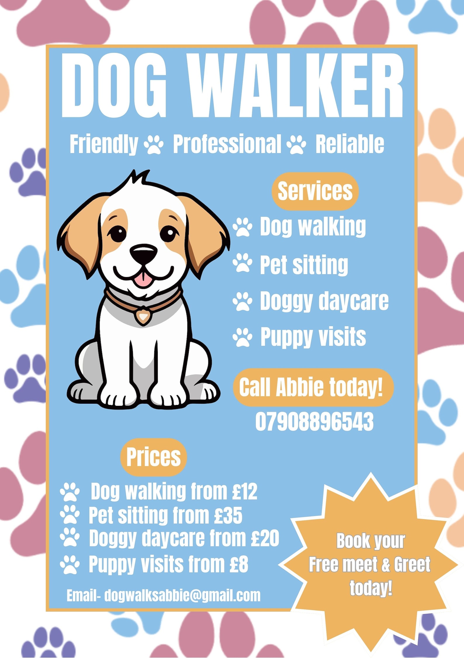Printable Dog Walking Business Flyer Dog Sitting Flyer Doggy Daycare ...