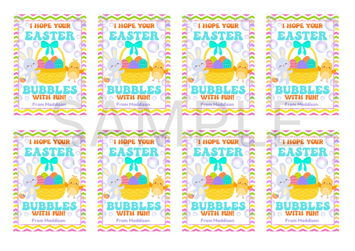 Printable Easter Bubbles Gift Tag Editable Bunny School Classroom ...