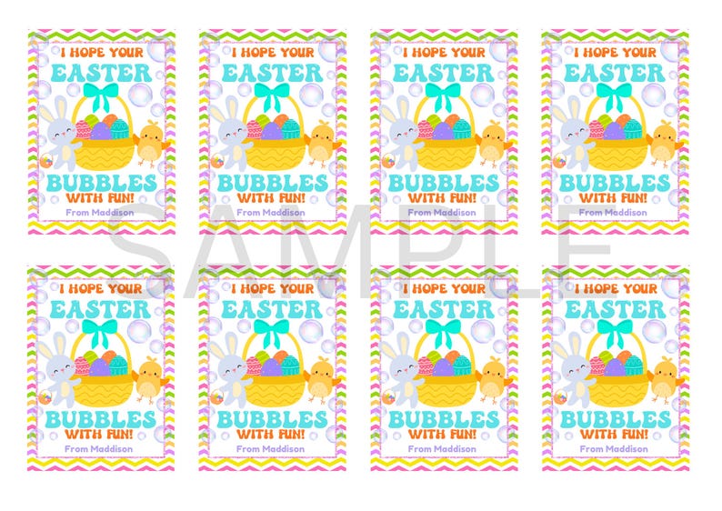 Printable Easter Bubbles Gift Tag Editable Bunny School Classroom ...