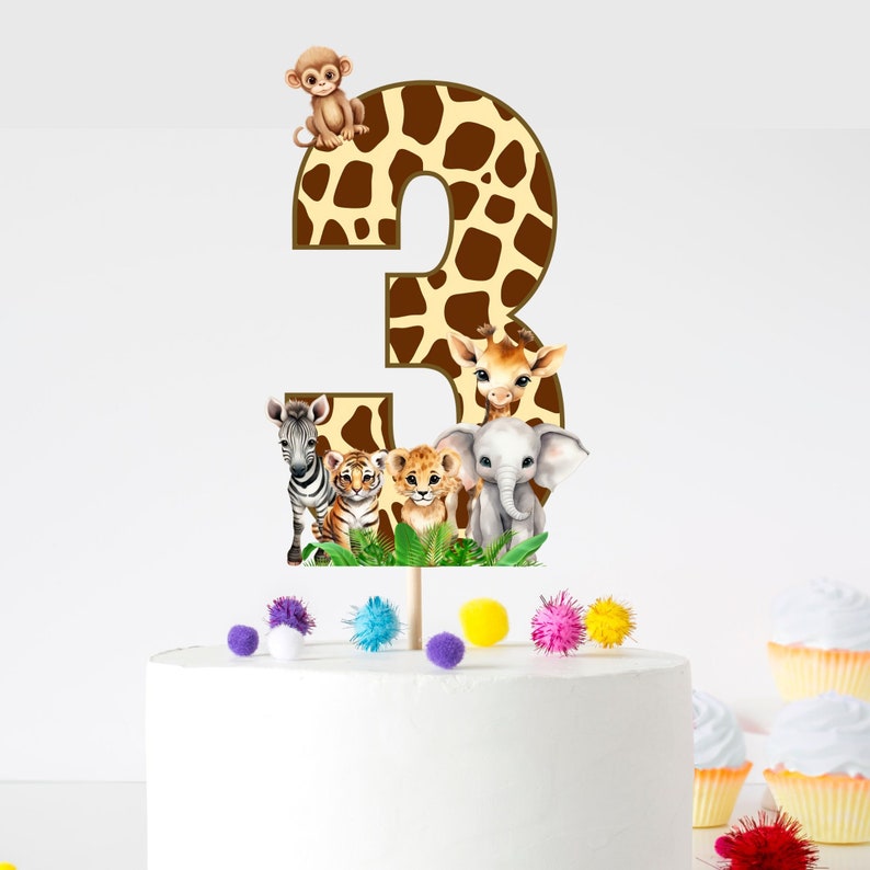 Printable Jungle 3rd Birthday Cake Topper Jungle Safari Party Jungle ...