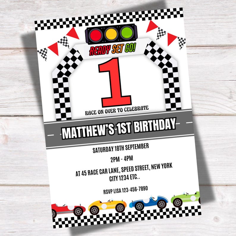 Printable Race Car 1st Birthday Invitation Boys 1st Birthday Fast One ...