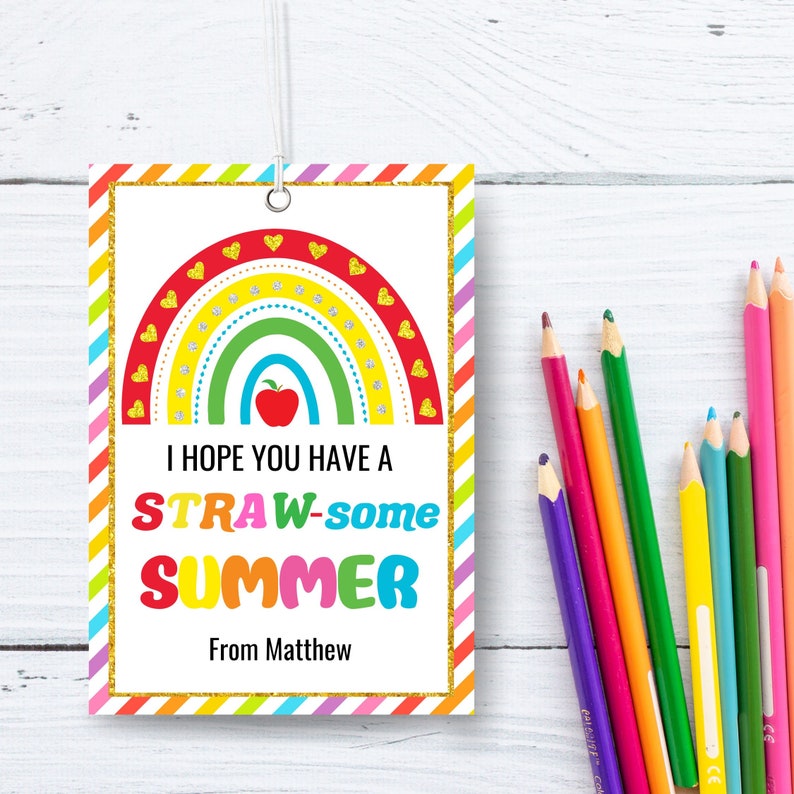 Printable Straw End of School Year Tag Editable Silly Straw Gift Tag ...