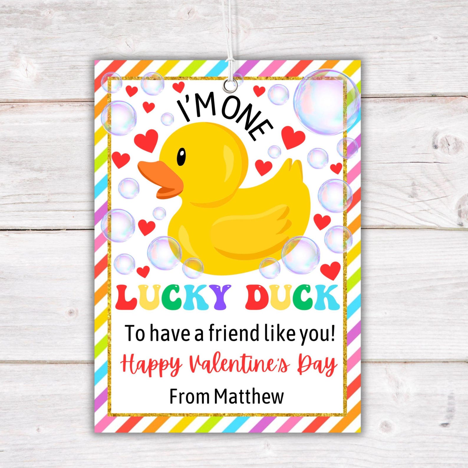 Printable Lucky Duck Valentine’s Day Gift Tag Editable Rubber Duck Gift ...
