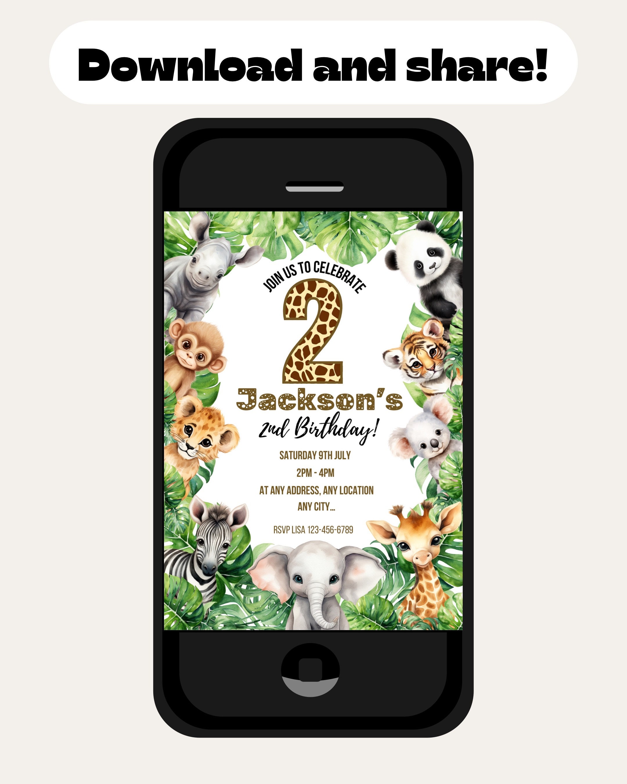 Printable Jungle Safari 2nd Birthday Party Invitation Template Boys ...