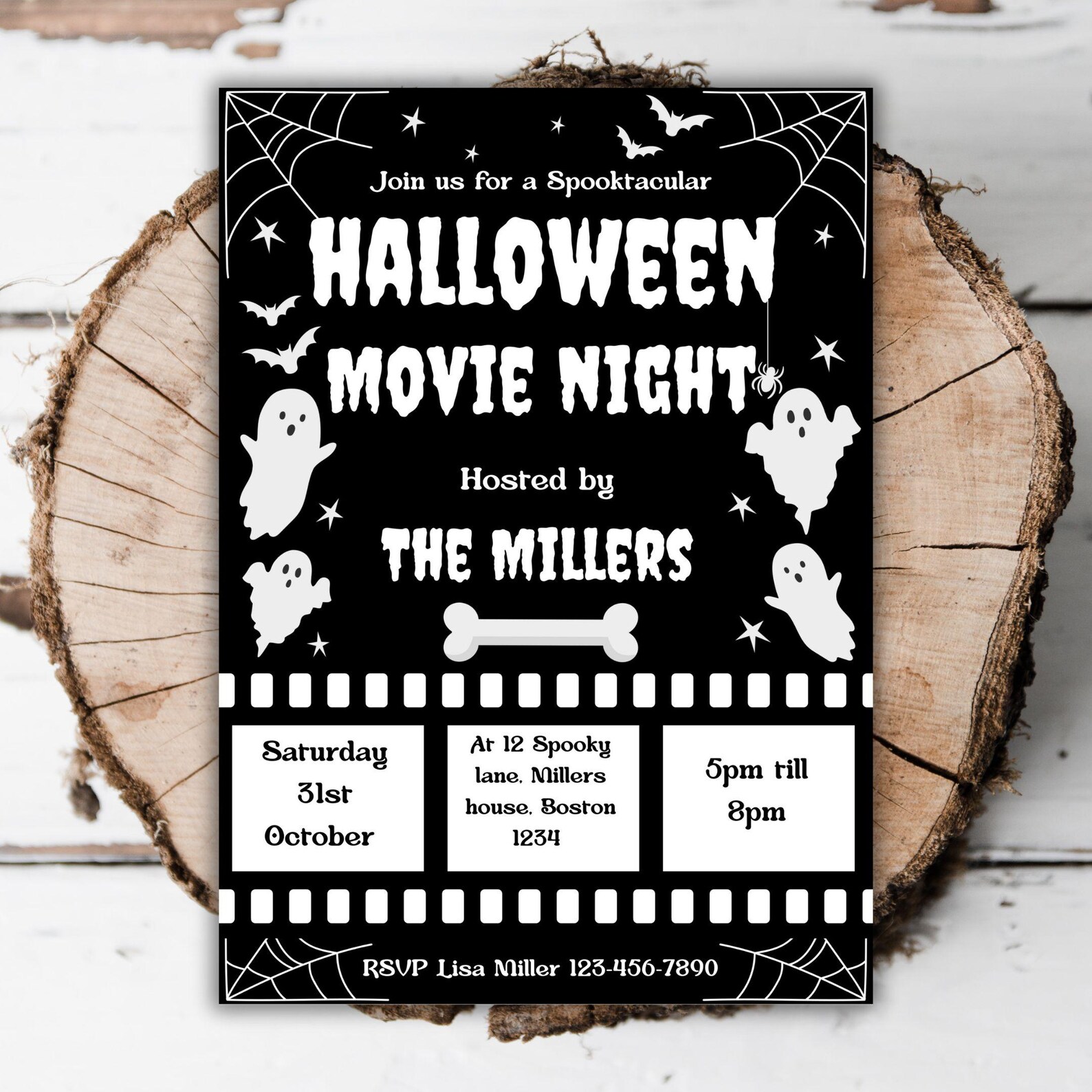 Printable Halloween Movie Night Invitation Pyjama Party Spooky Backyard ...