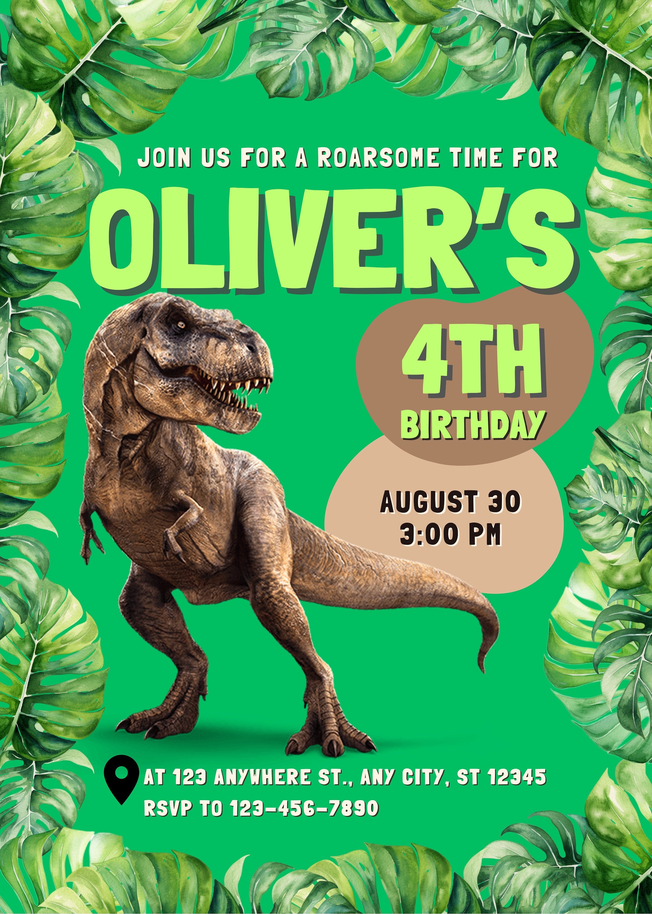 Printable T-rex Birthday Party Invitation Roarsome Dinosaur Party Boys ...