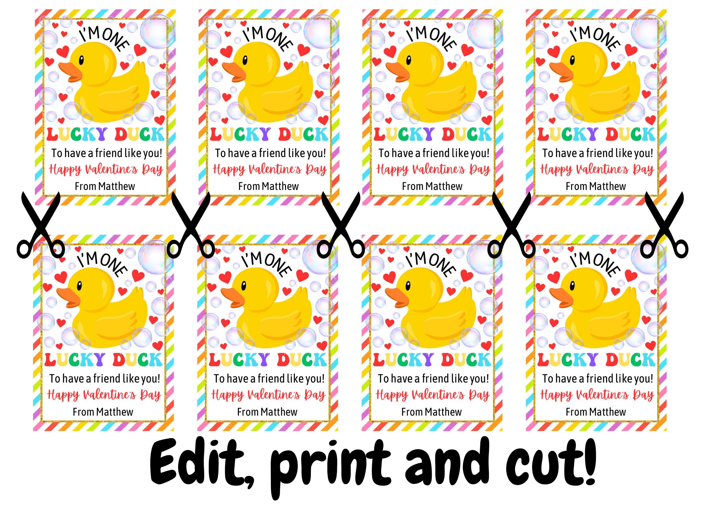 Printable Lucky Duck Valentine’s Day Gift Tag Editable Rubber Duck Gift ...