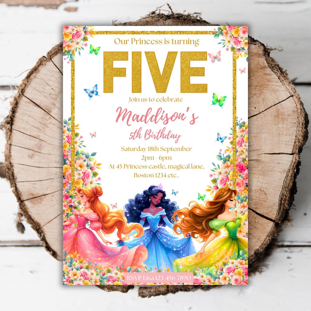 Printable Princess 5th Birthday Invitation Girls Magical Castle Fifth ...