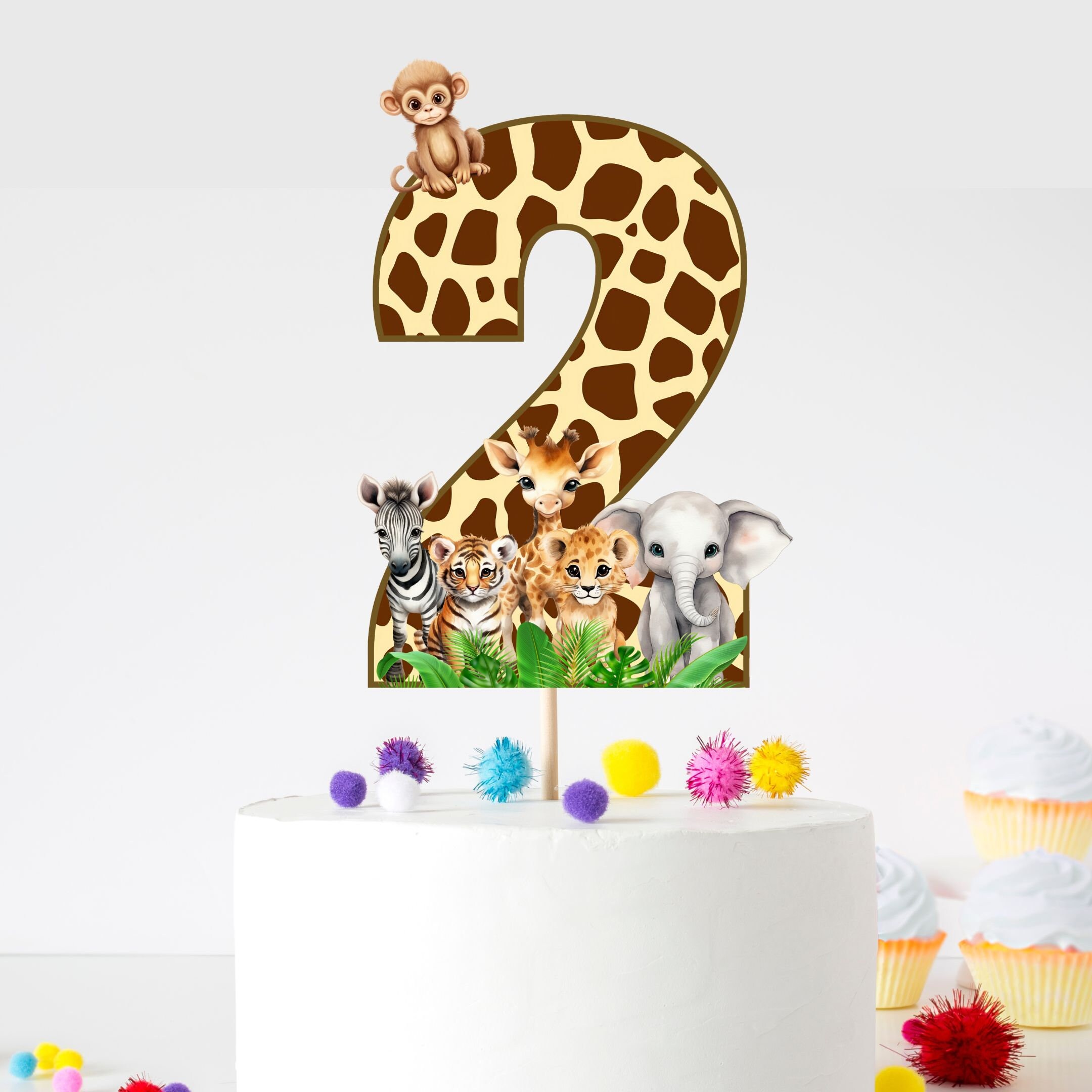 Printable Jungle 2nd Birthday Cake Topper Jungle Safari Cake Topper ...