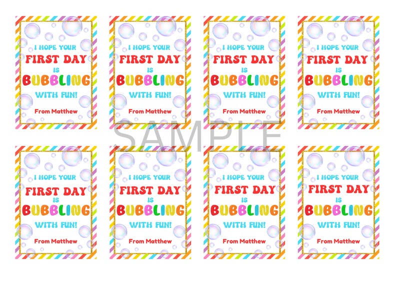 Printable Back to School Gift Tag Editable Colourful Glittery Bubbles ...