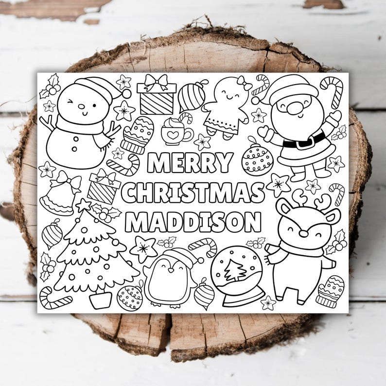 Printable Christmas Colouring Page Personalised Christmas Day Table Mat ...