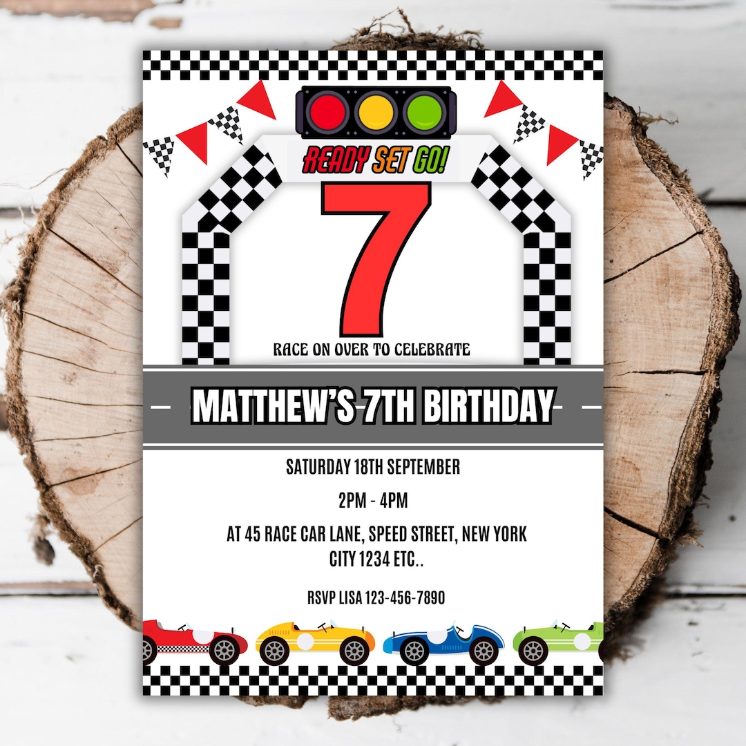 Printable Race Car 7th Birthday Invitation Boys 7th Birthday Fast ...
