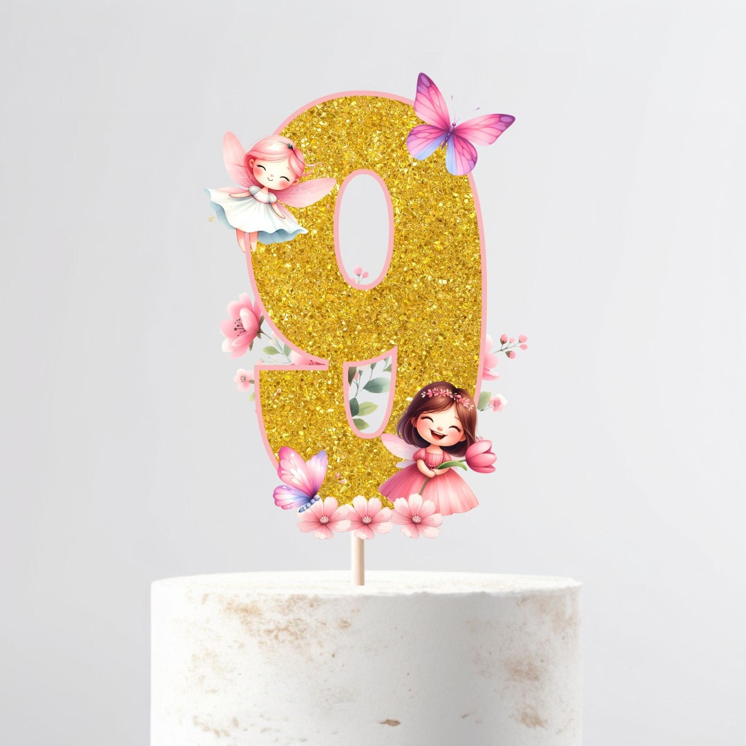 Printable Fairy 9th Birthday Cake Topper Girls Pixie Nine Birthday ...