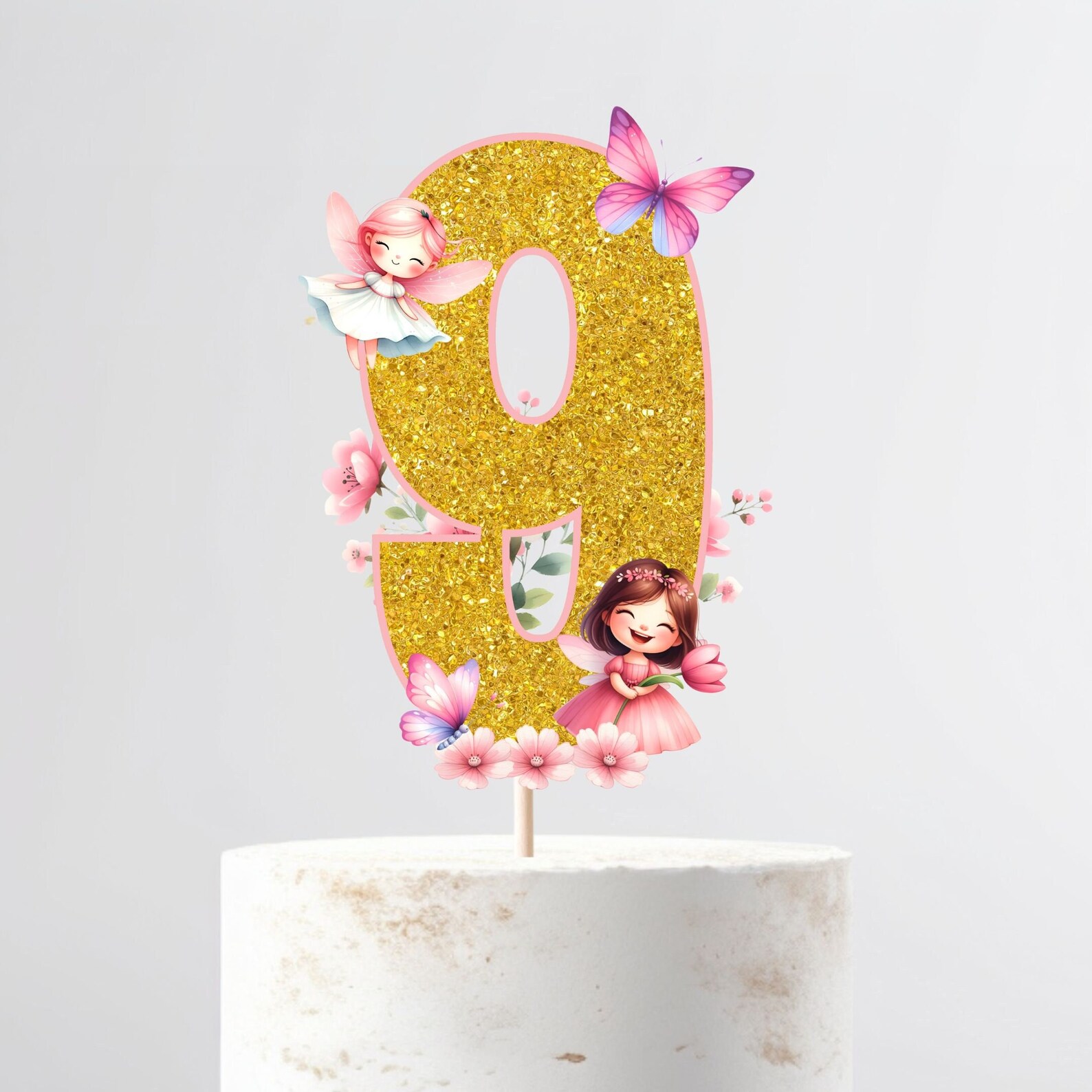 Printable Fairy 9th Birthday Cake Topper Girls Pixie Nine Birthday ...