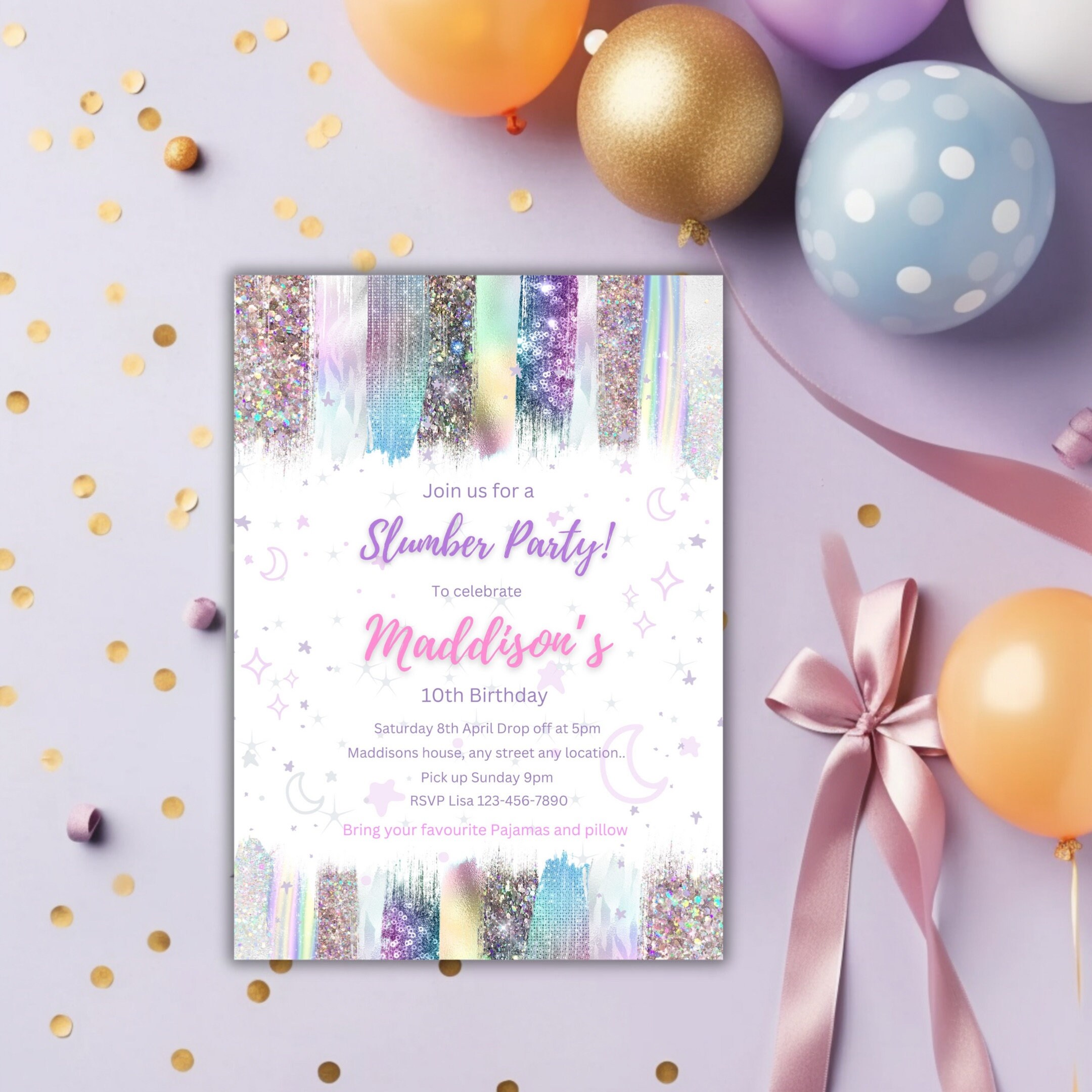 Printable Slumber Party Invitation Pyjama Birthday Party Invite Girls ...