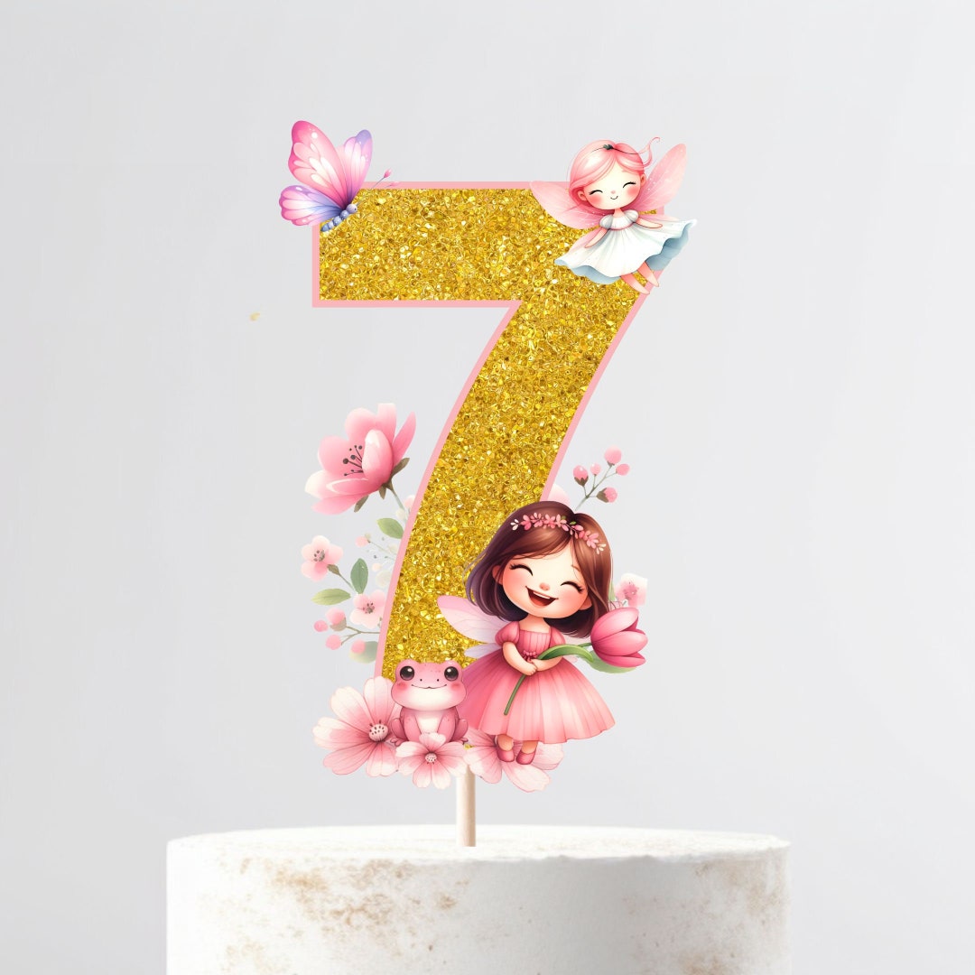 Imprimible Hada 7º cumpleaños pastel topper niñas duendecillo siete ...