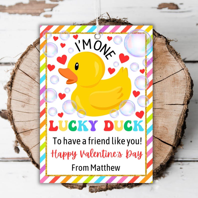Printable Lucky Duck Valentine’s Day Gift Tag Editable Rubber Duck Gift ...