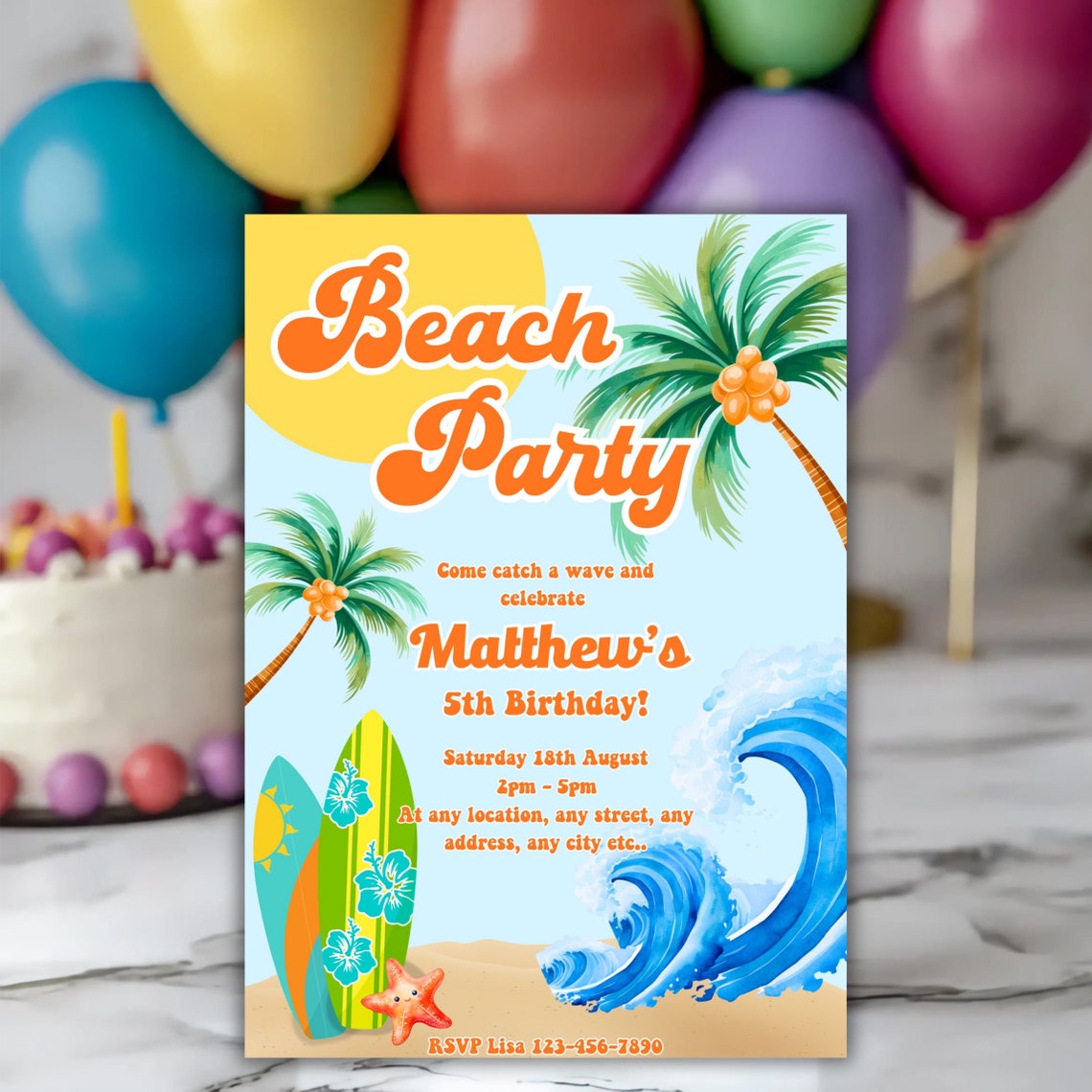 Printable Retro Beach Party Surf Boys Invitation Surfing Surfboard ...