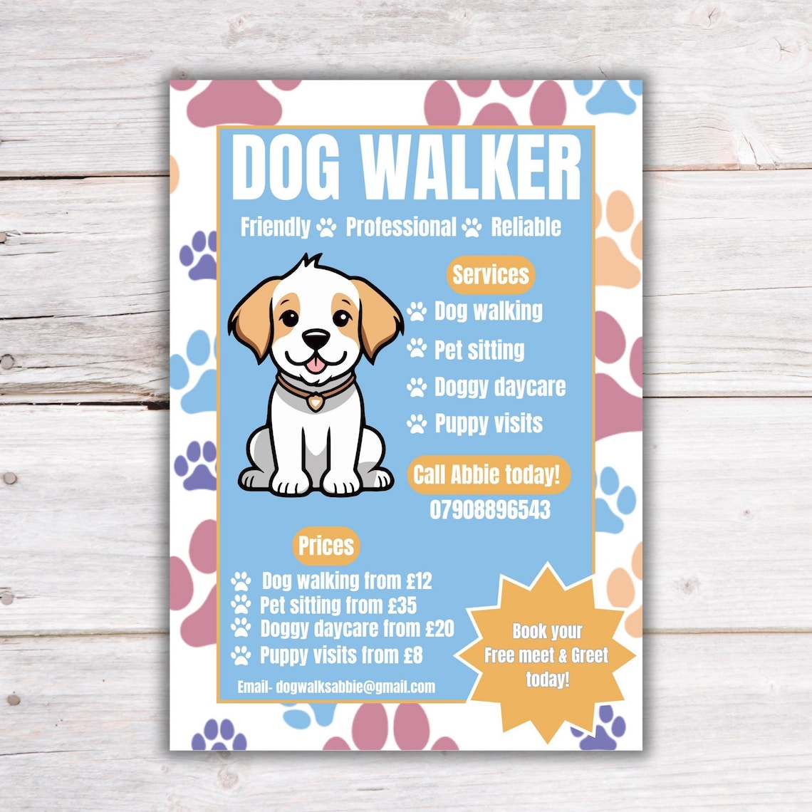 Printable Dog Walking Business Flyer Dog Sitting Flyer Doggy Daycare ...