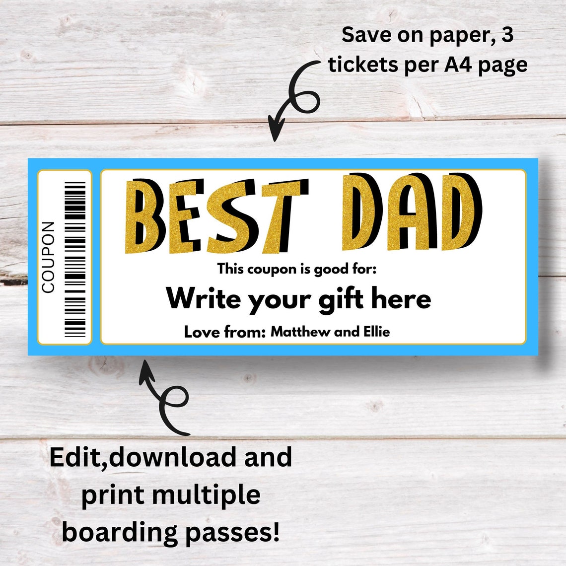 Printable Fathers Day Gift Coupons Gold Best Dad Gift Vouchers From ...