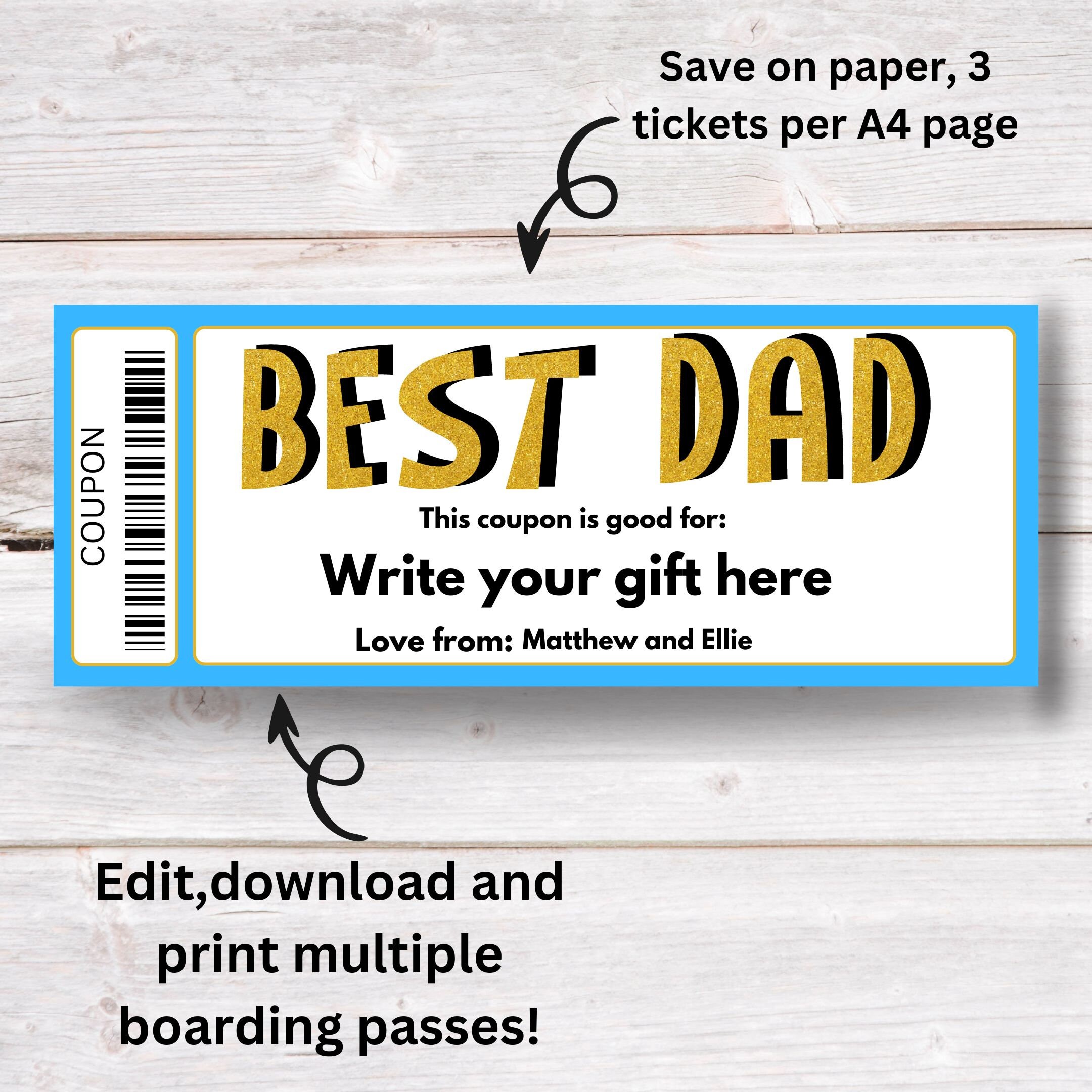Printable Father’s Day Gift Coupons Gold Best Dad Gift Vouchers From ...
