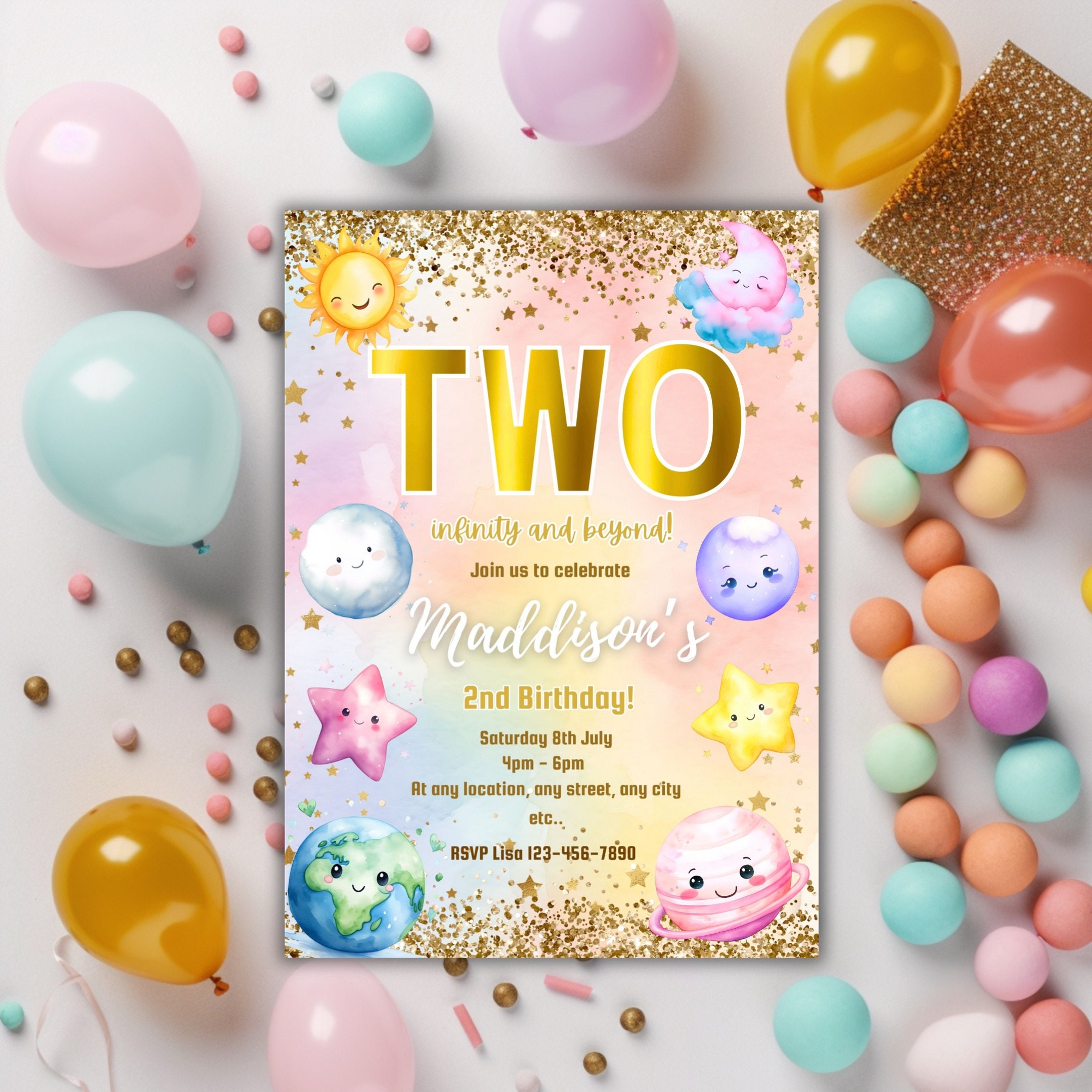 Printable Pastel Outer Space Birthday Party Invitation Planets Editable ...