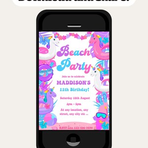 Printable Unicorn Beach Party Invitation Pool Party Invite Girls ...