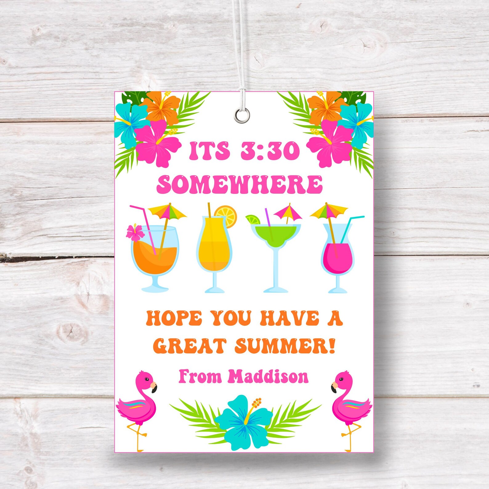 Printable Hawaiian Cocktail Teachers Appreciation Summer Tag Editable ...