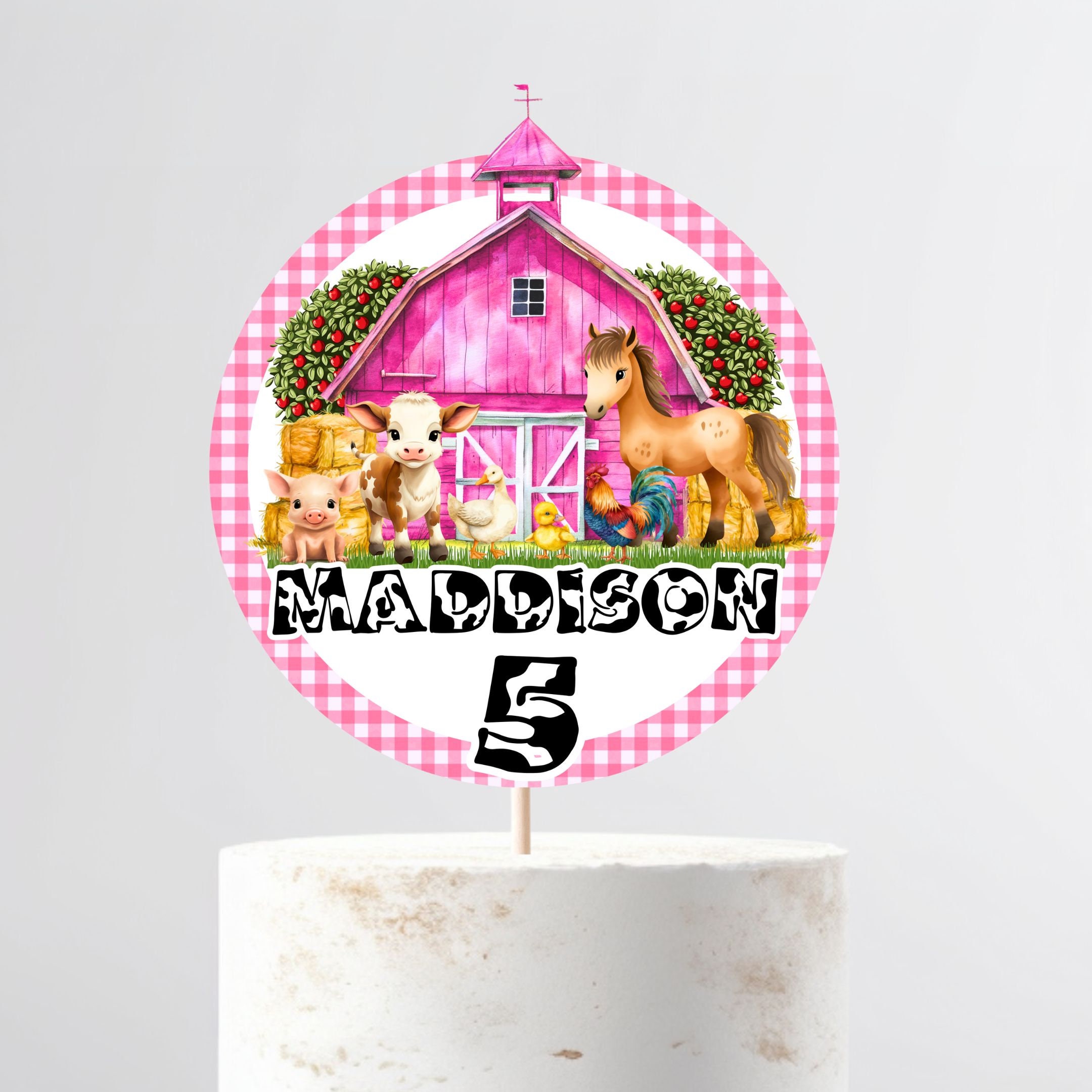 Printable Pink Farm Number Age Birthday Cake Topper Template Barnyard ...
