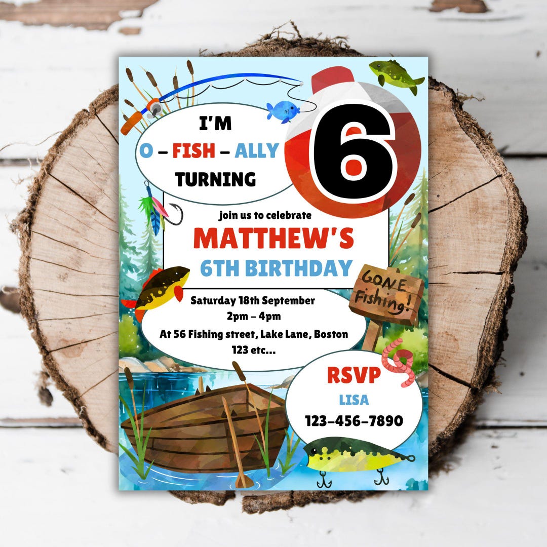 Printable Fishing 6th Birthday Invitation Boys 6th Birthday Fishing ...