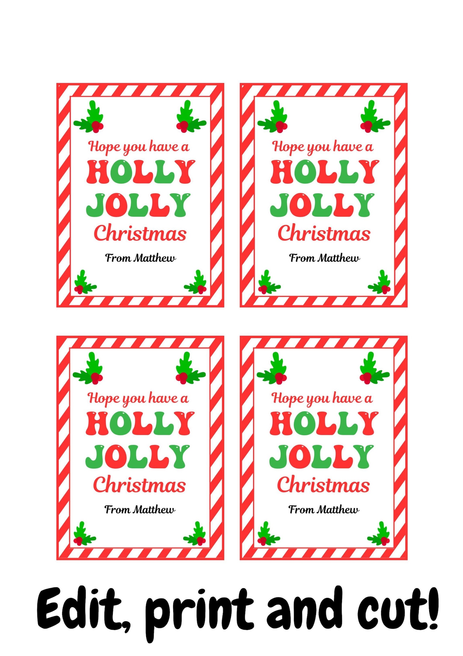 Printable Candy Cane Gift Tag Editable Christmas Candy Cane Holder ...