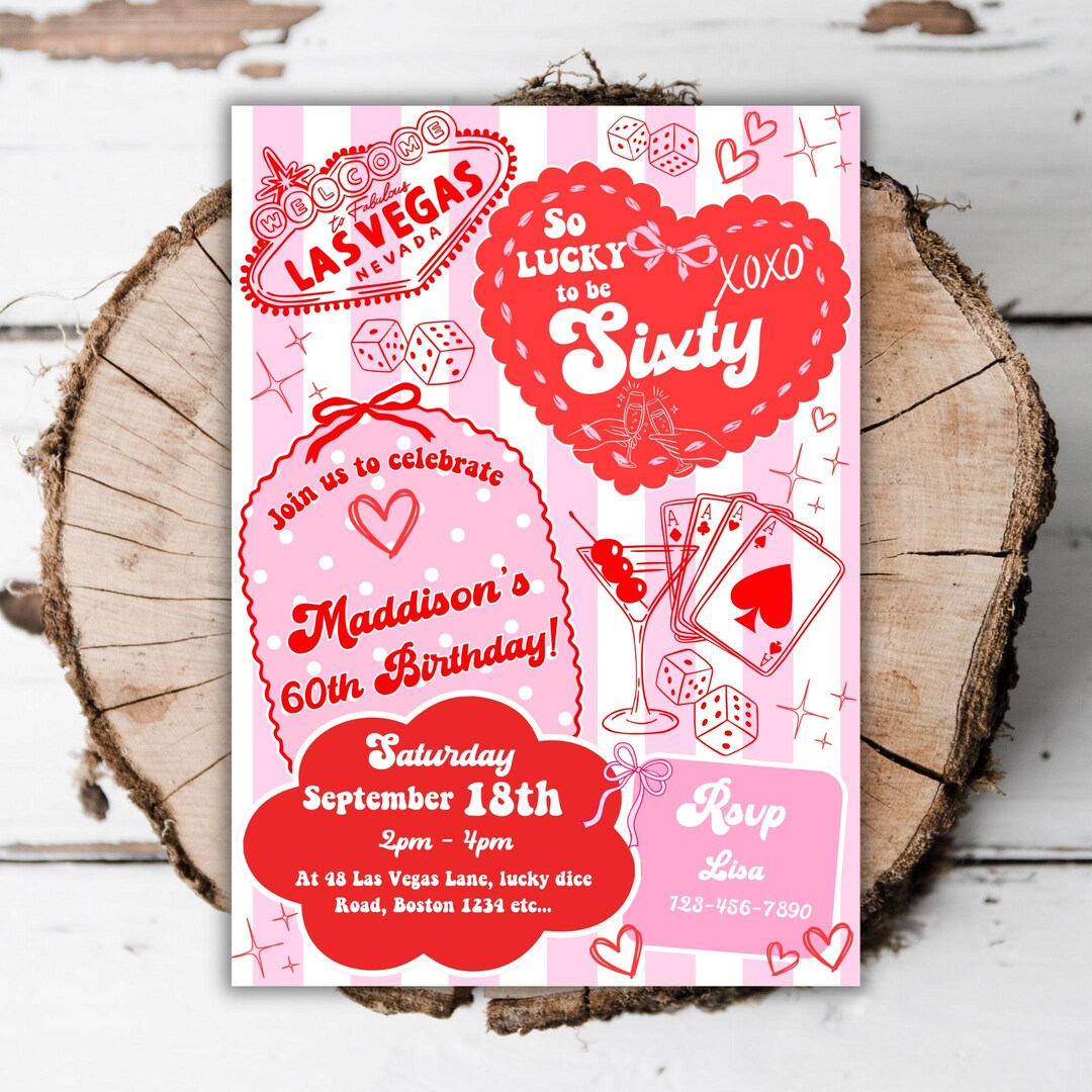 Printable Las Vegas 60th Birthday Invitation Girls Casino Night ...