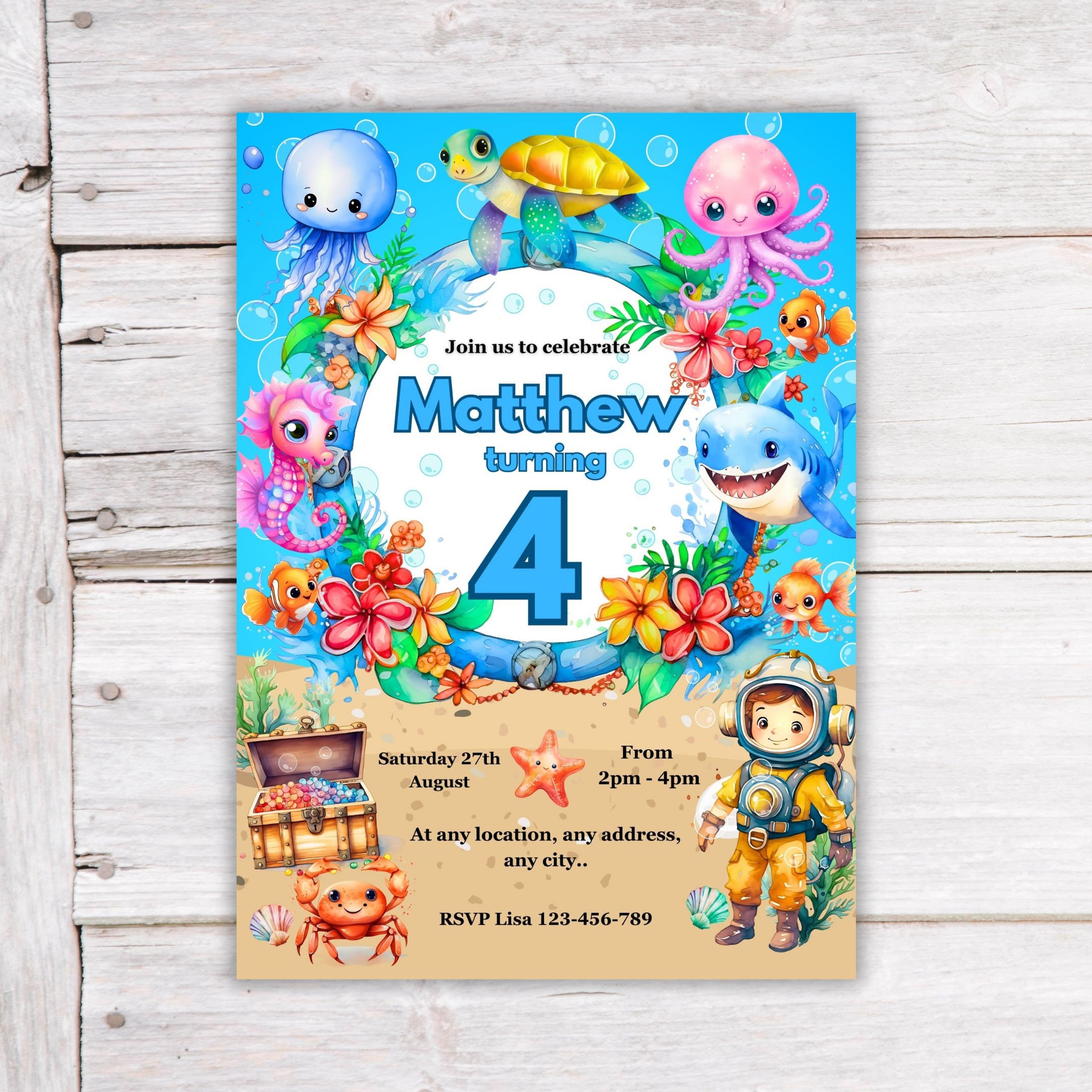 Printable Under the Sea Birthday Party Invitation Ocean Animals Evite ...