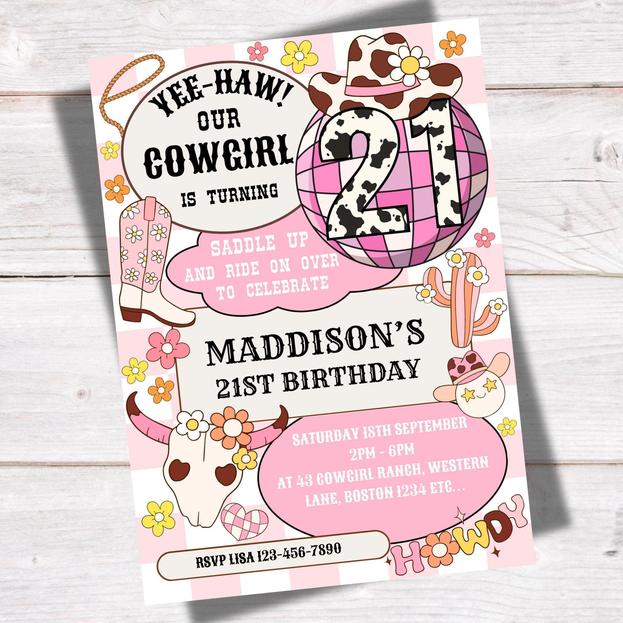 Printable Cowgirl 21st Birthday Invitation Girls Wild West Rodeo ...