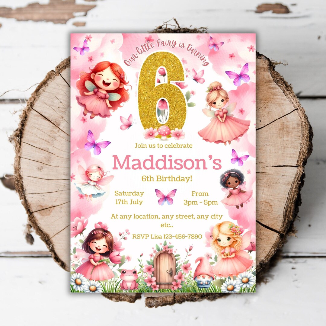 Printable Girls 6th Fairy Pixies Magical Party Invitation Sixth Birthday Invite Template ...