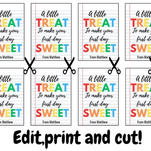 Printable Back to School Gift Tag Editable Sweet Treat Tag First Day ...