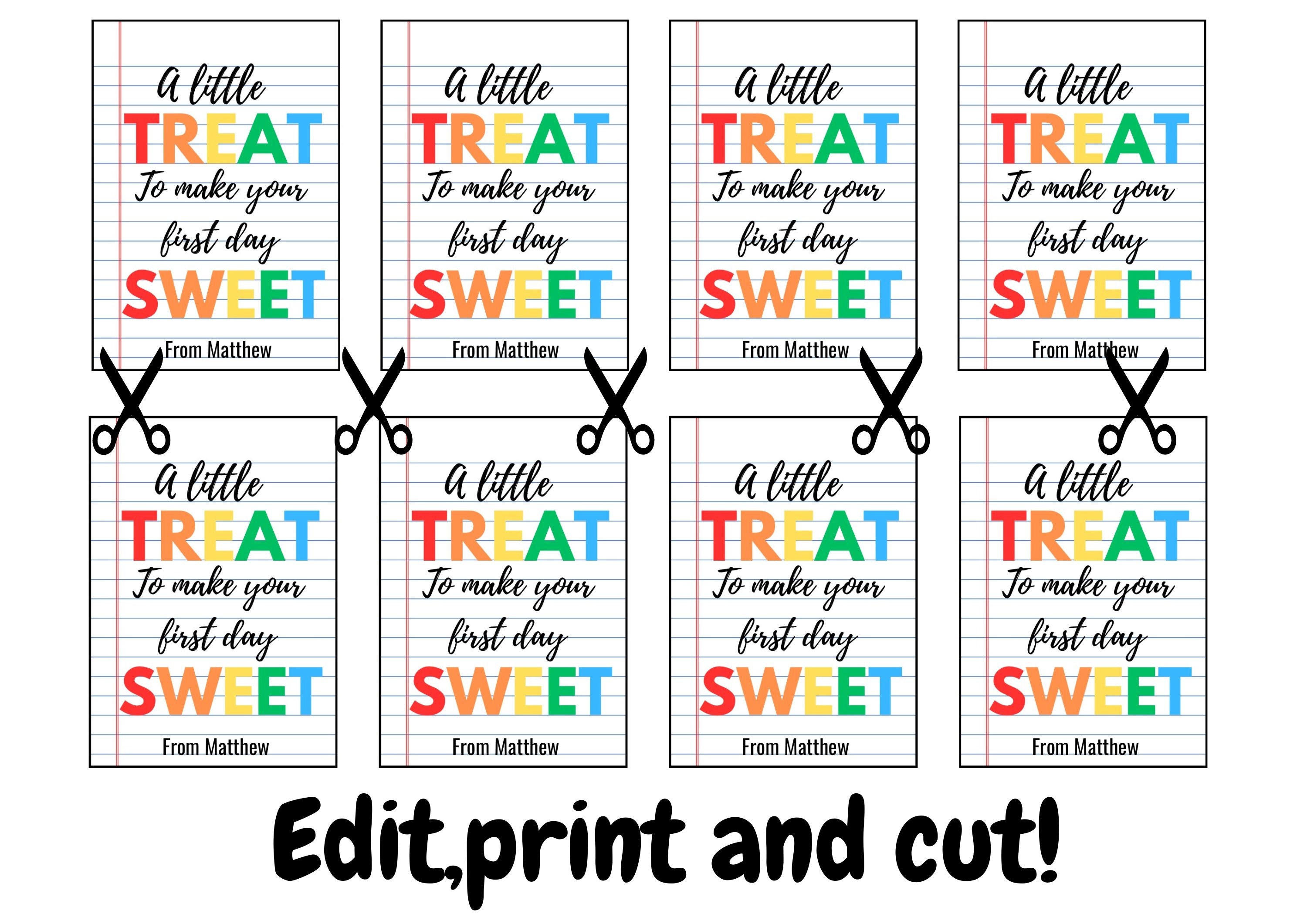 Printable Back to School Gift Tag Editable Sweet Treat Tag First Day ...