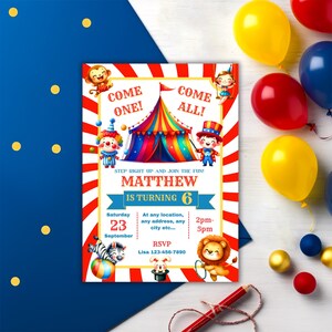 Printable Circus Birthday Invitation Red and White Carnival Ticket ...