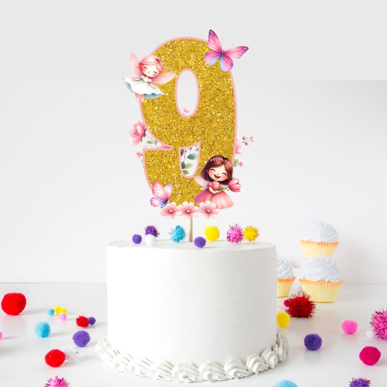 Printable Fairy 9th Birthday Cake Topper Girls Pixie Nine Birthday ...