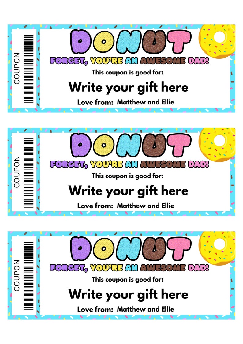 Printable Fathers Day Gift Coupons Donut Sprinkles Best Dad Gift ...