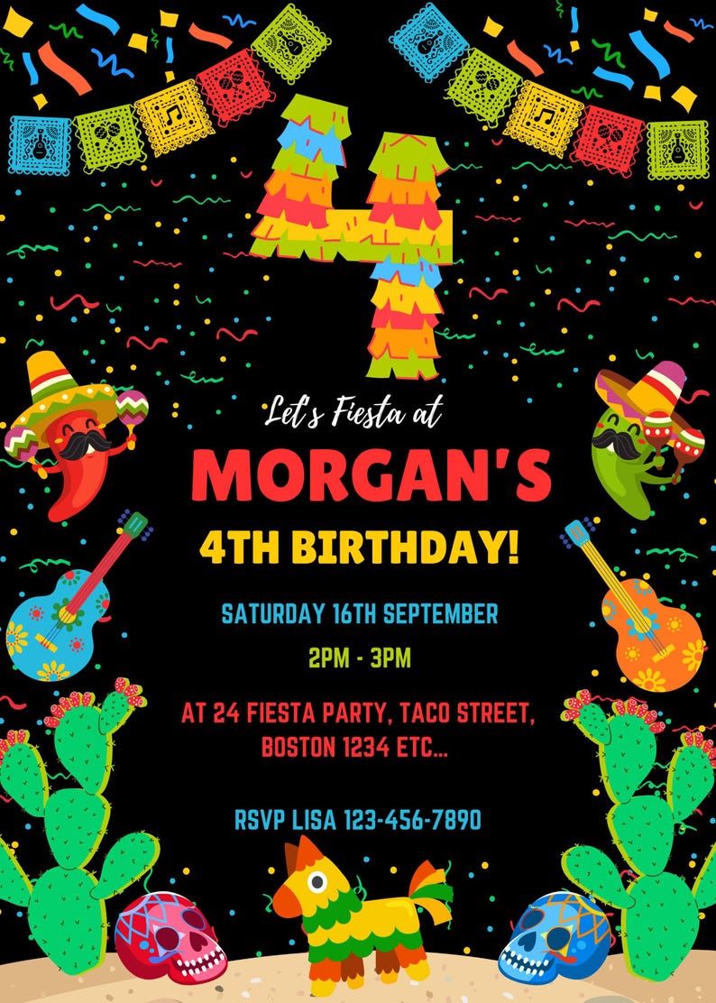 Printable Mexican 4th Birthday Invitation 4th Fiesta Party Editable ...